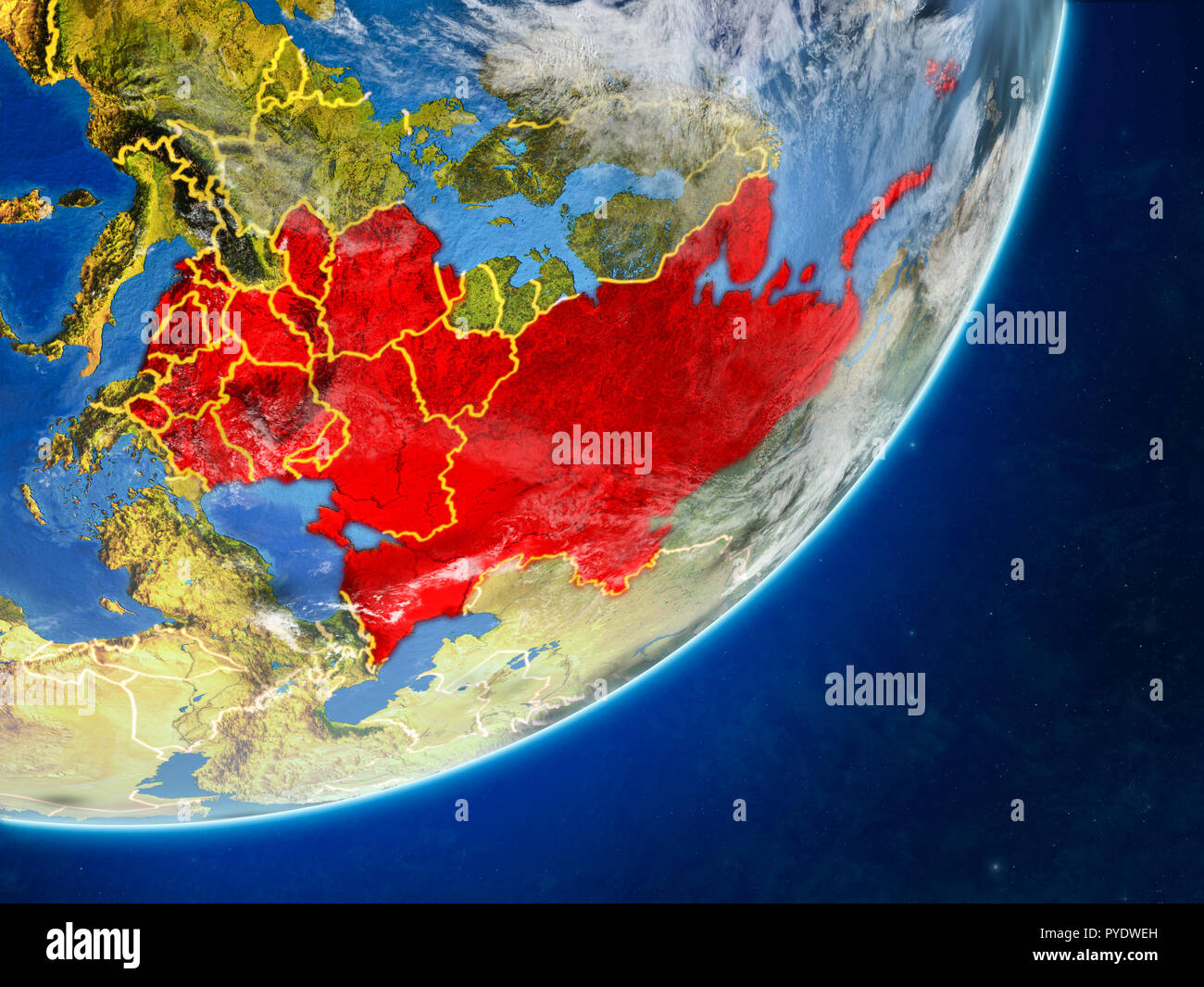 Eastern Europe on model of planet Earth with country borders and very ...