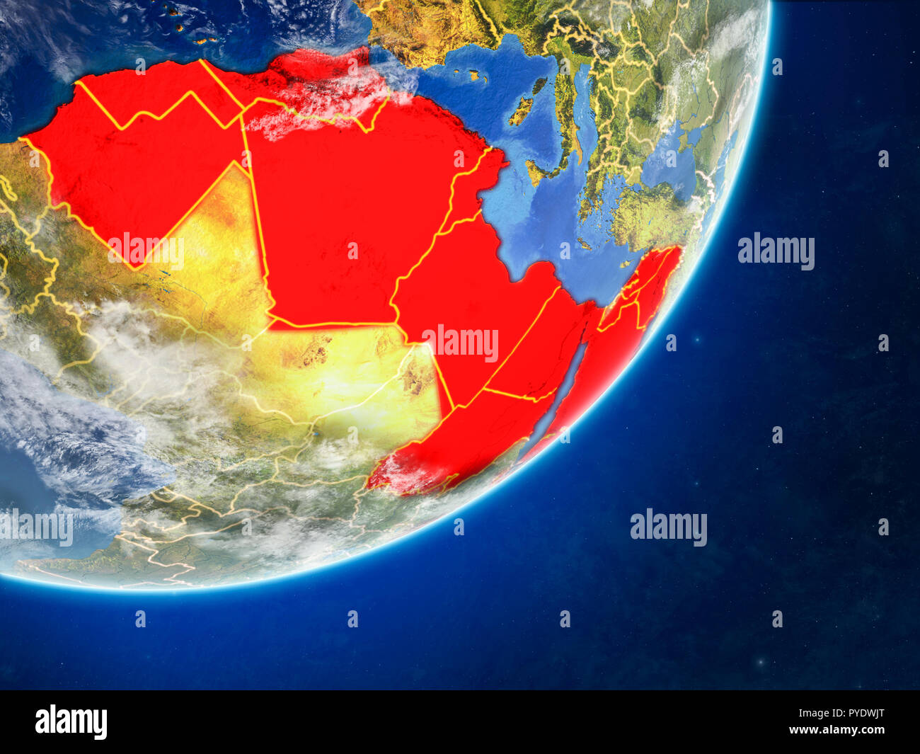 Arab League on model of planet Earth with country borders and very ...