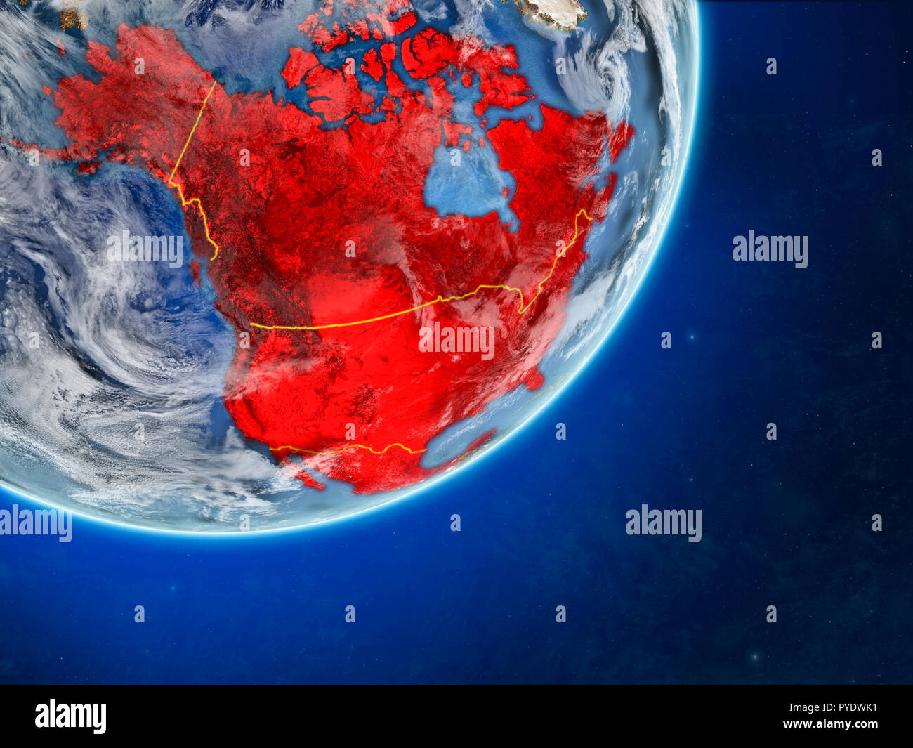 NAFTA memeber states on model of planet Earth with country borders and ...