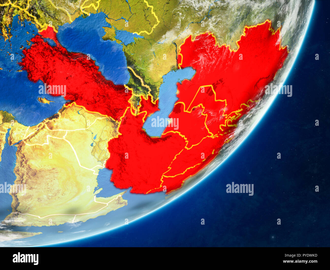 ECO member states on model of planet Earth with country borders and ...