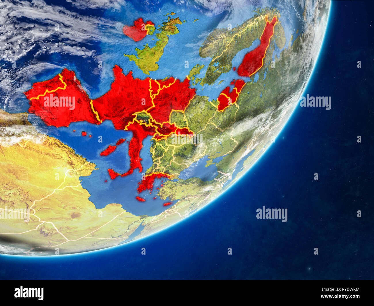 Eurozone member states on model of planet Earth with country borders ...