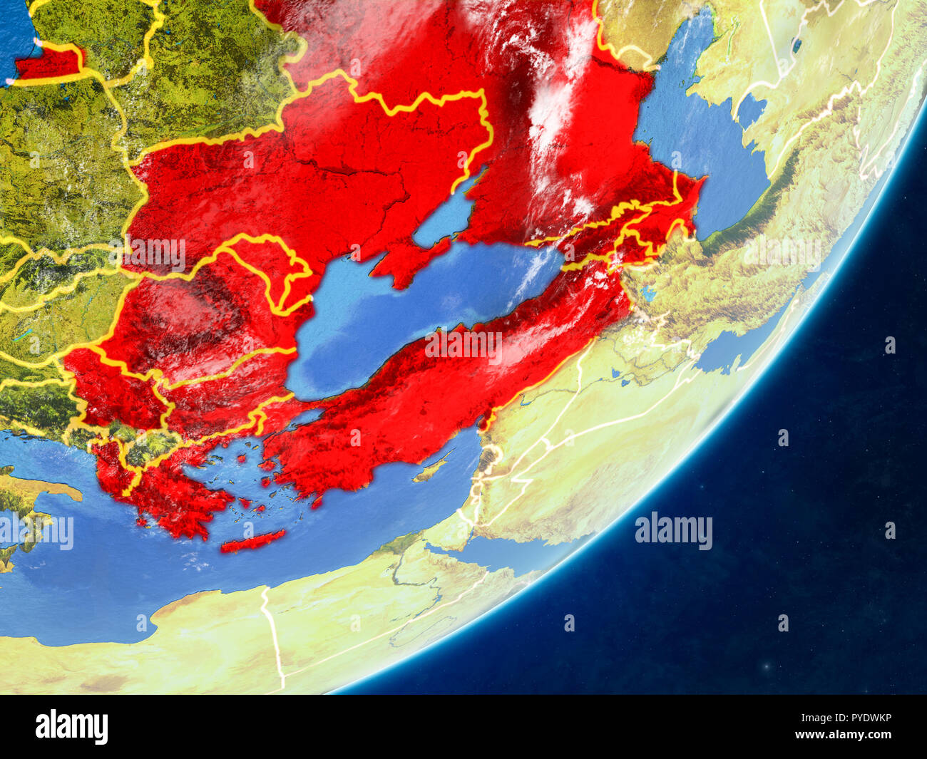 BSEC countries on model of planet Earth with country borders and very ...