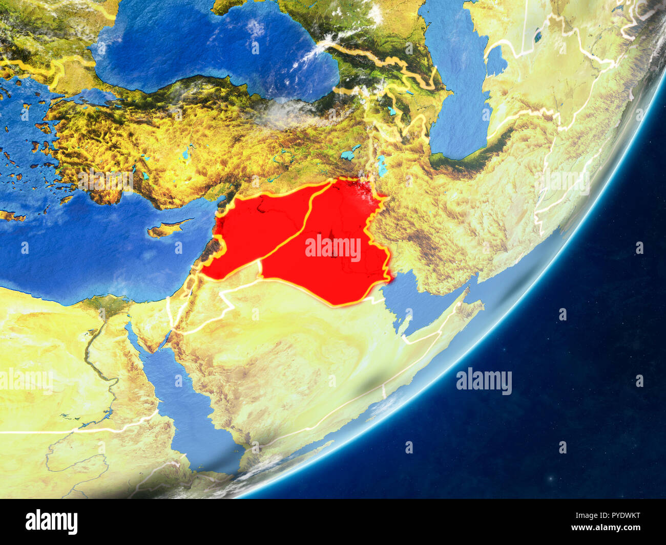 Islamic State on model of planet Earth with country borders and very ...