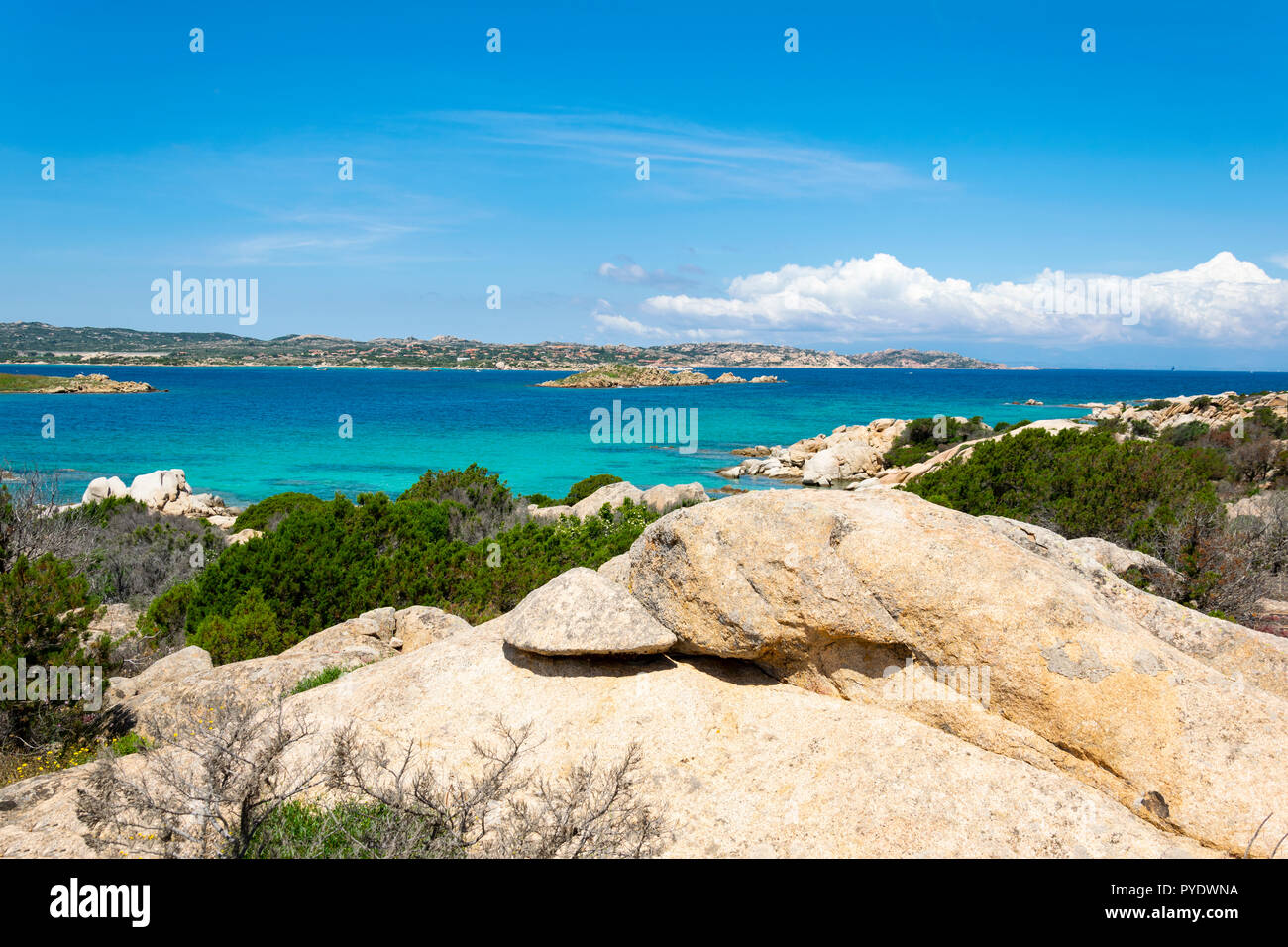 Summer landscape on a sunny day with turquoise sea water and white ...