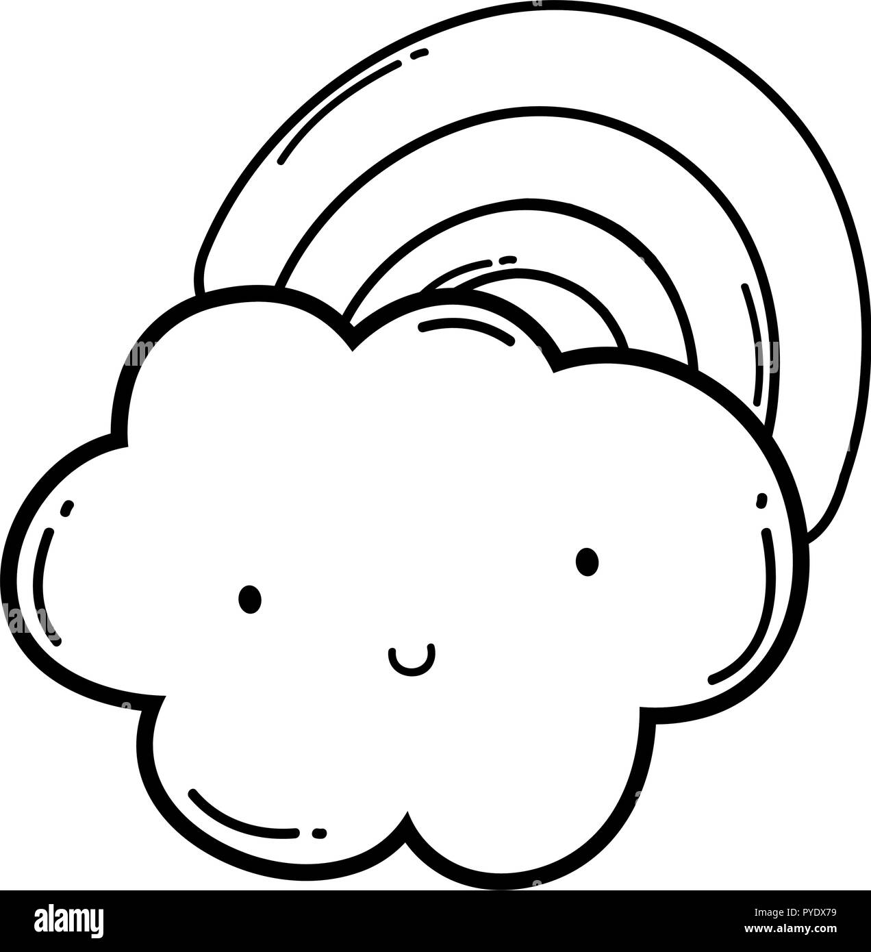 cloud and rainbow cartoon in black and white Stock Vector Image & Art ...
