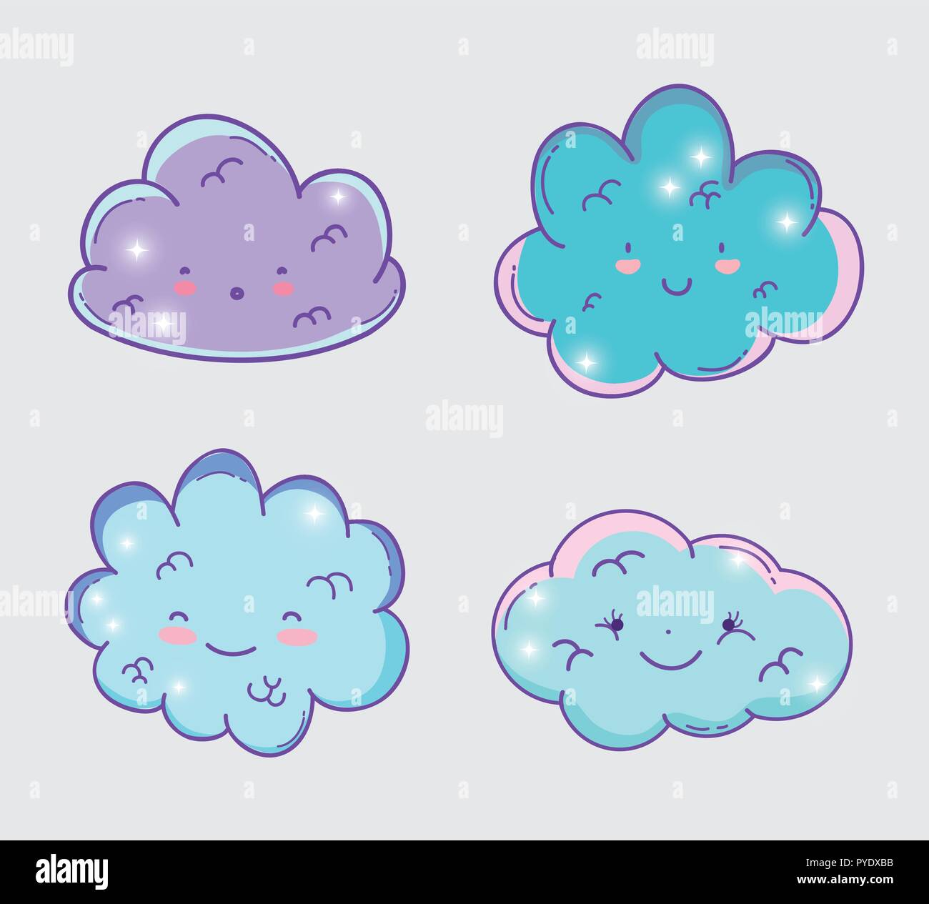 set kawaii fluffy clouds facial expression Stock Vector Image & Art - Alamy