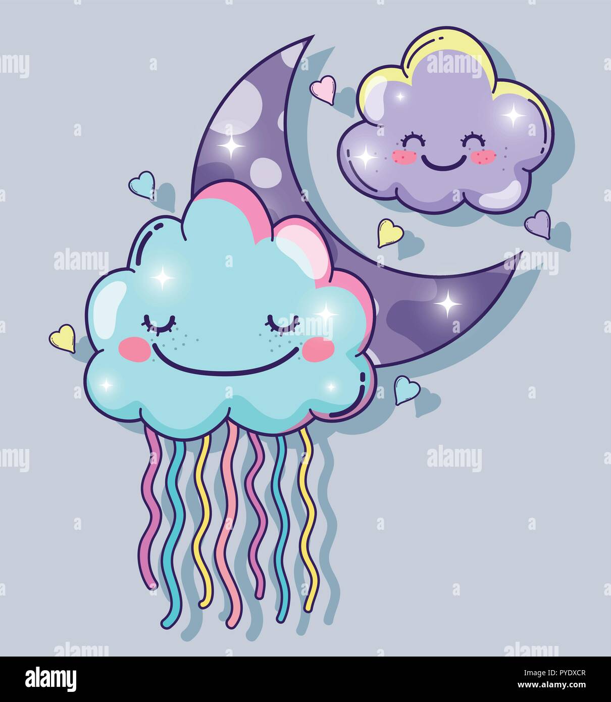 Kawaii clouds moon Stock Vector Images - Alamy