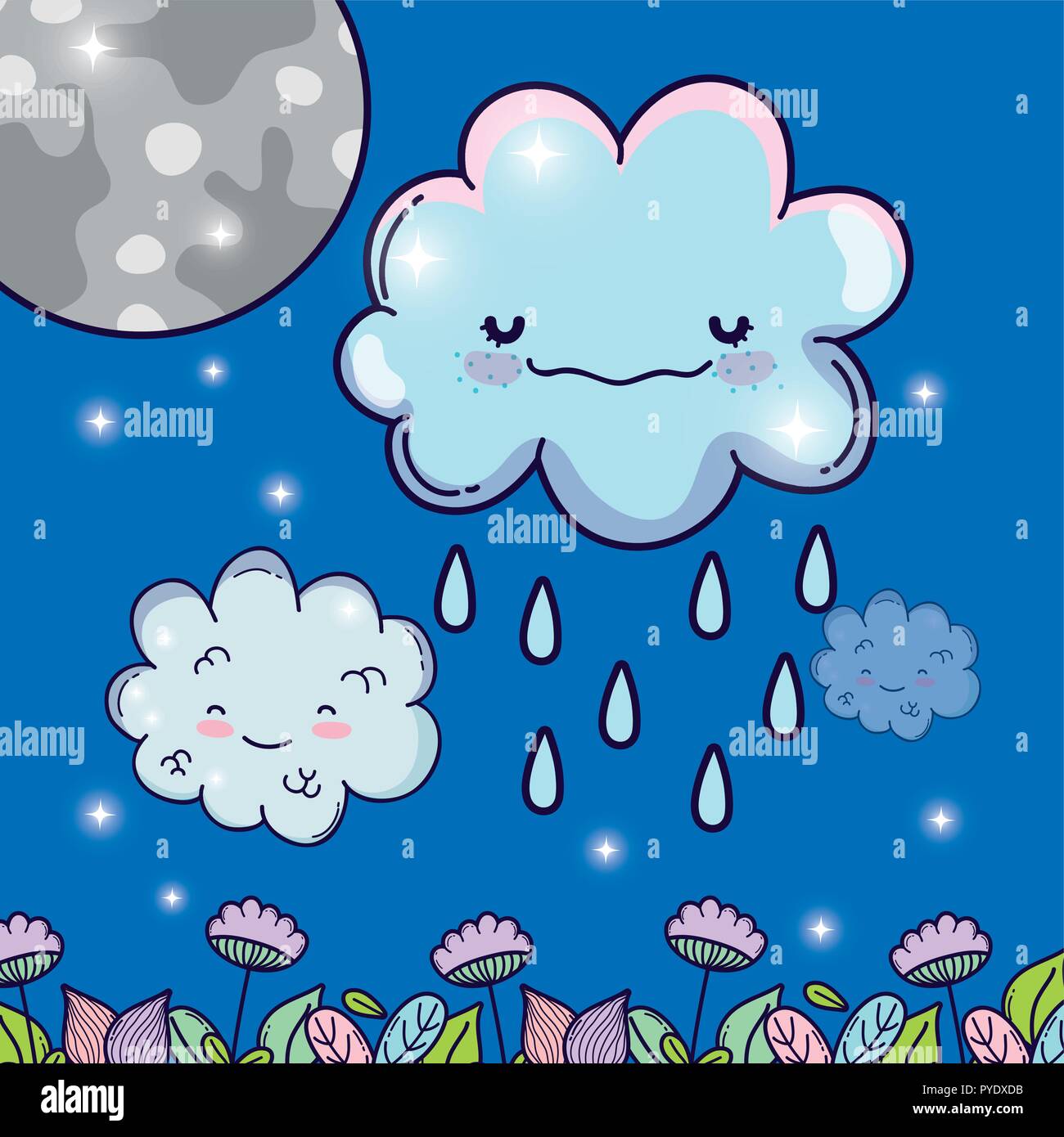 Kawaii clouds moon Stock Vector Images - Alamy