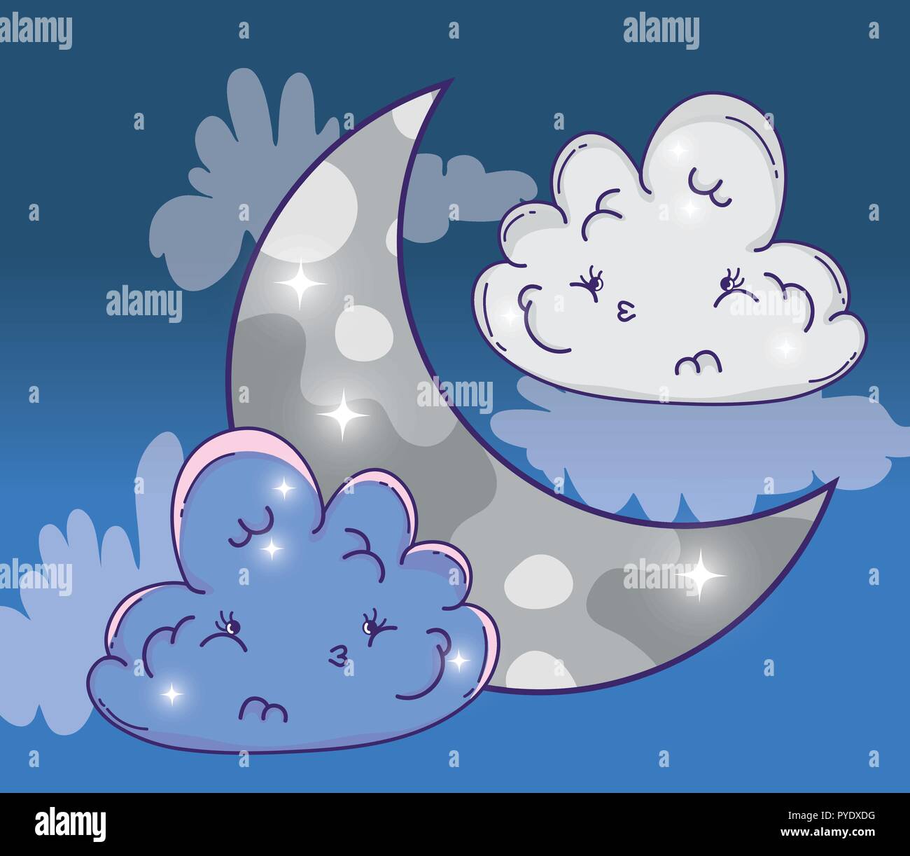 cute moon with sad fluffy clouds Stock Vector Image & Art - Alamy