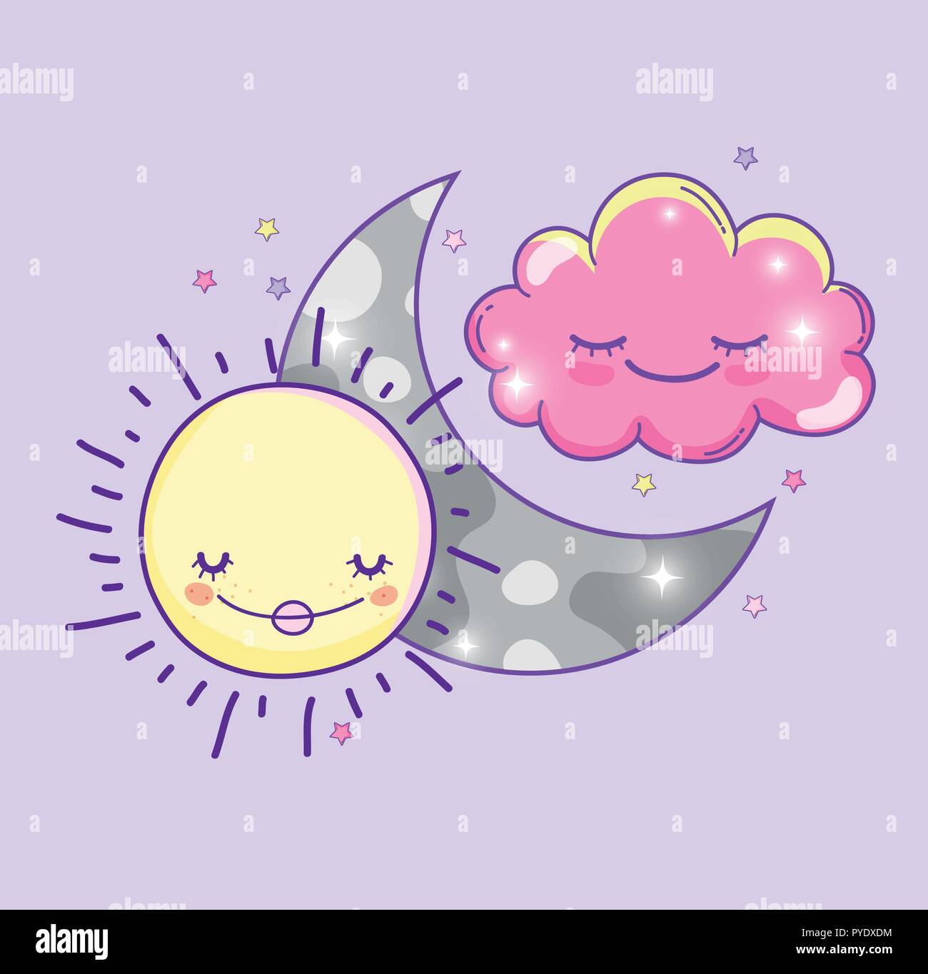 Cute kawaii sun moon Stock Vector Images - Alamy