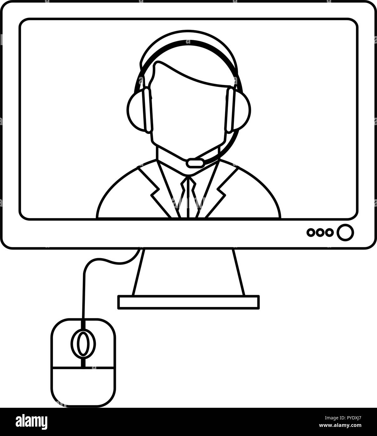 Call center online in black and white Stock Vector Image & Art - Alamy