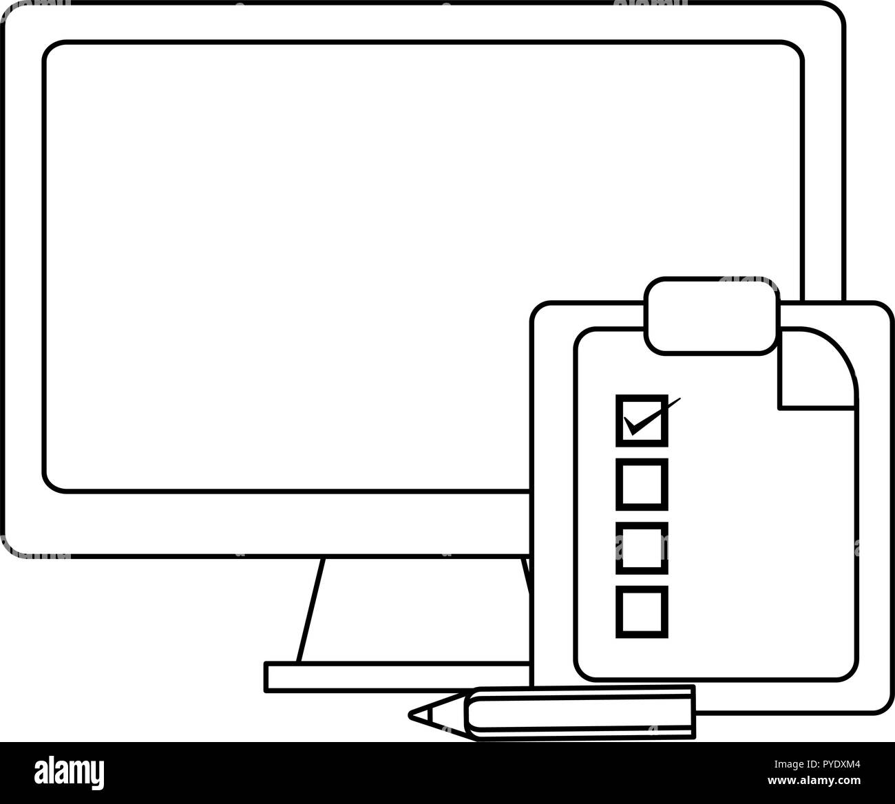 Computer and clipboard tasks in black and white Stock Vector Image ...