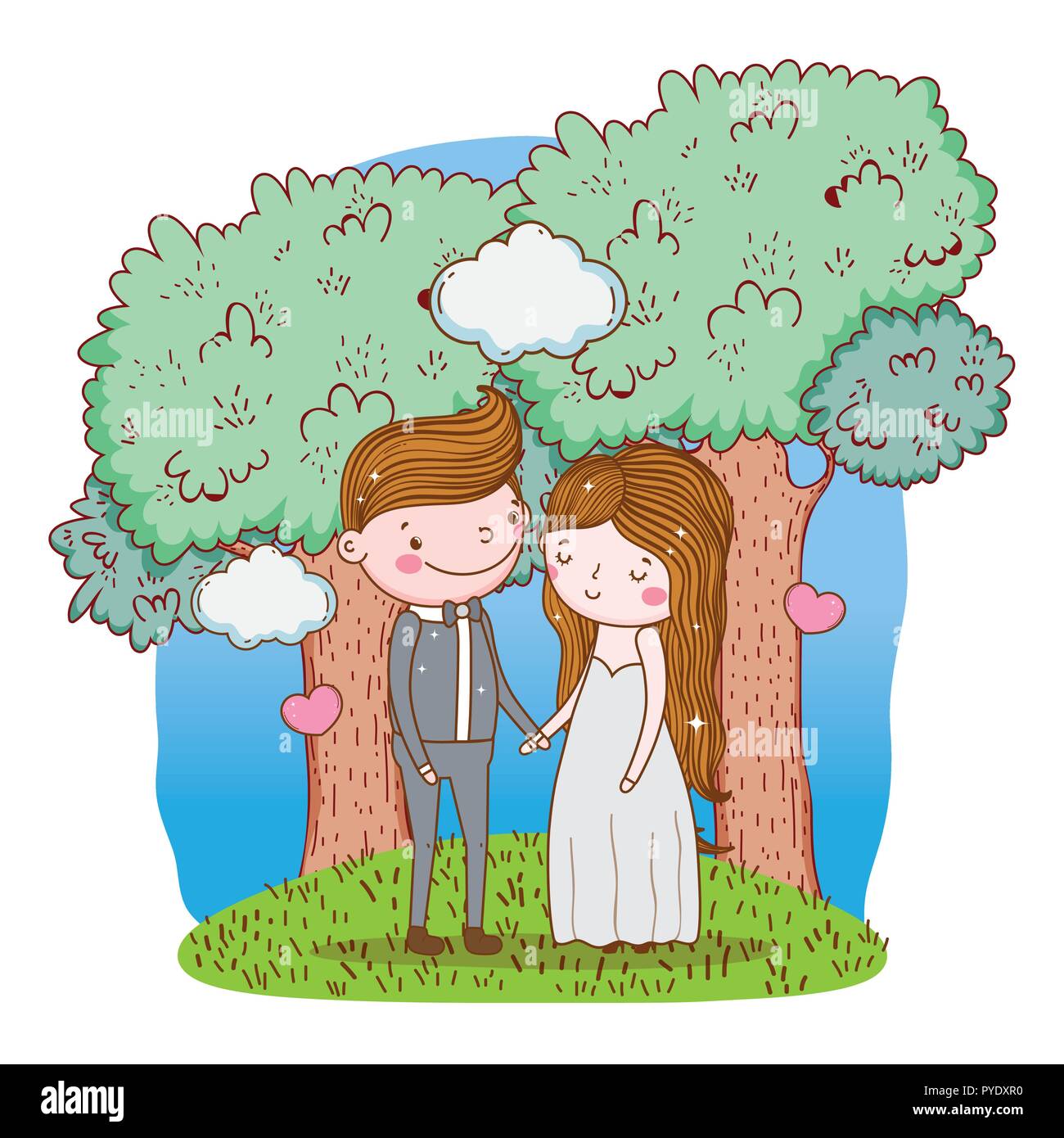 woman and man wedding with clouds and trees Stock Vector Image & Art ...