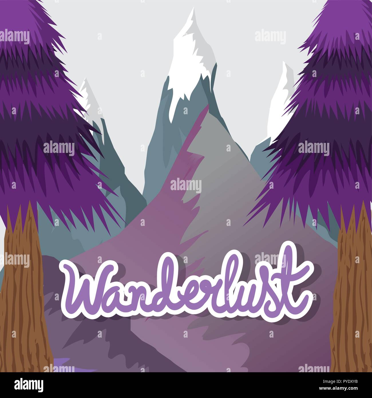 wanderlust landscape with pine trees and mountains Stock Vector Image ...