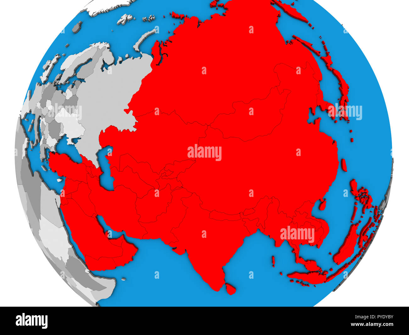 Asia on blue political 3D globe. 3D illustration Stock Photo - Alamy