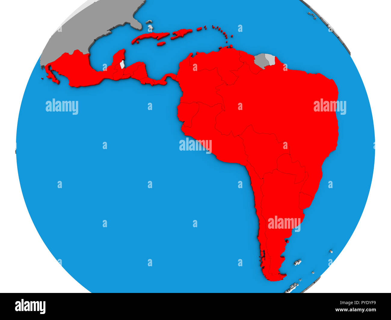 Latin America on blue political 3D globe. 3D illustration Stock Photo ...