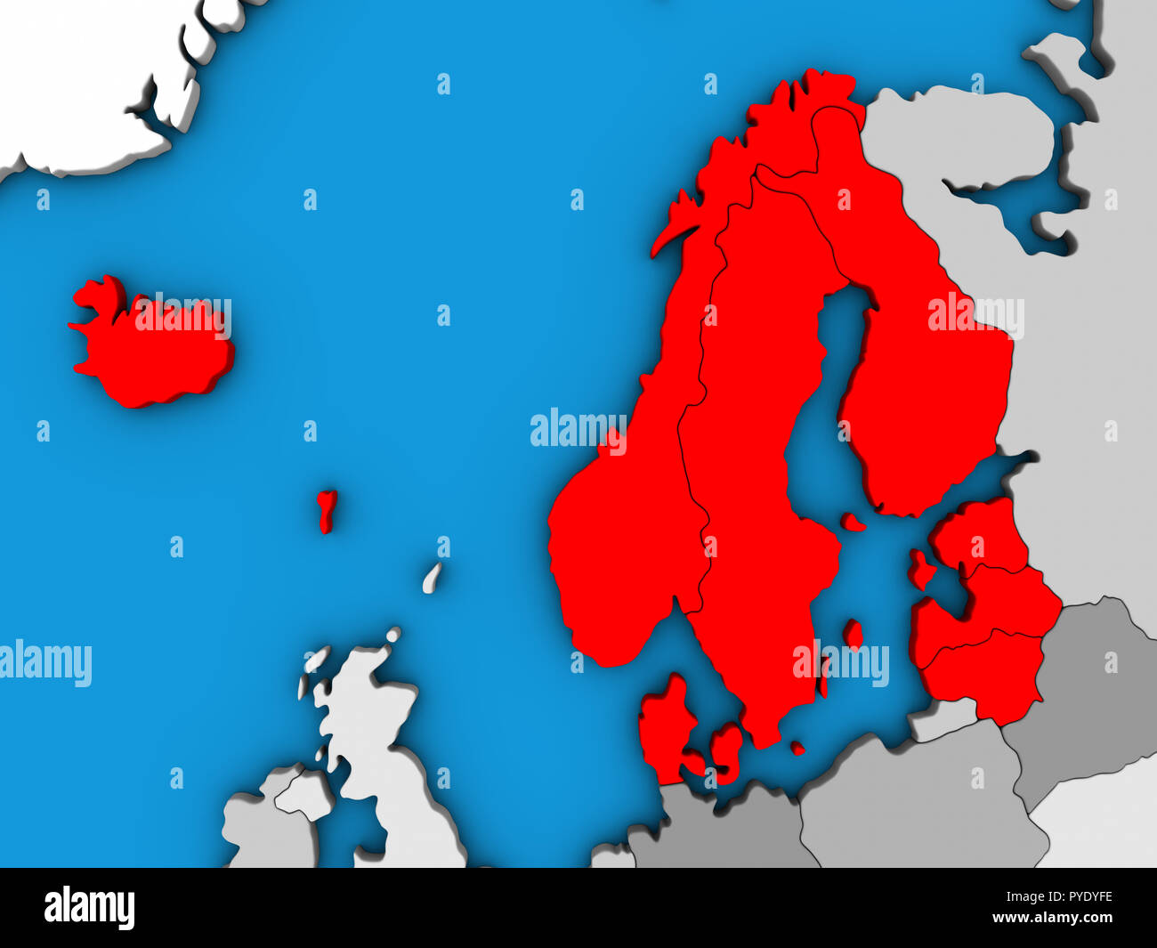 Northern Europe on blue political 3D globe. 3D illustration Stock Photo ...