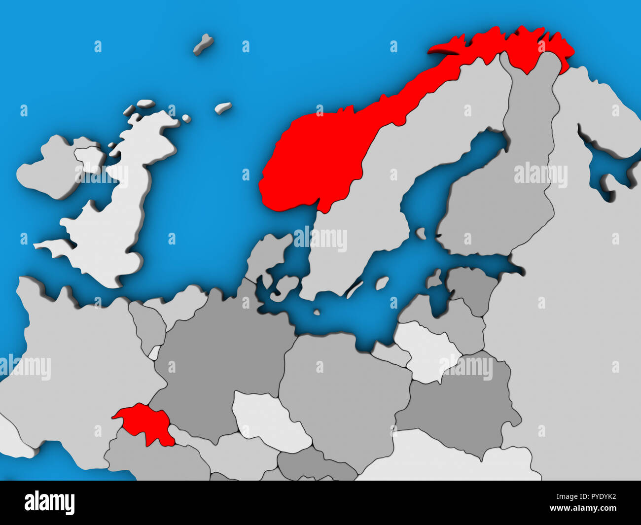EFTA countries on blue political 3D globe. 3D illustration Stock Photo ...