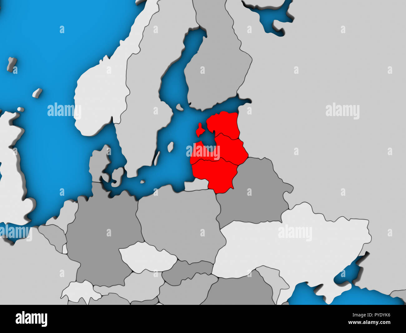Baltic States on blue political 3D globe. 3D illustration Stock Photo ...
