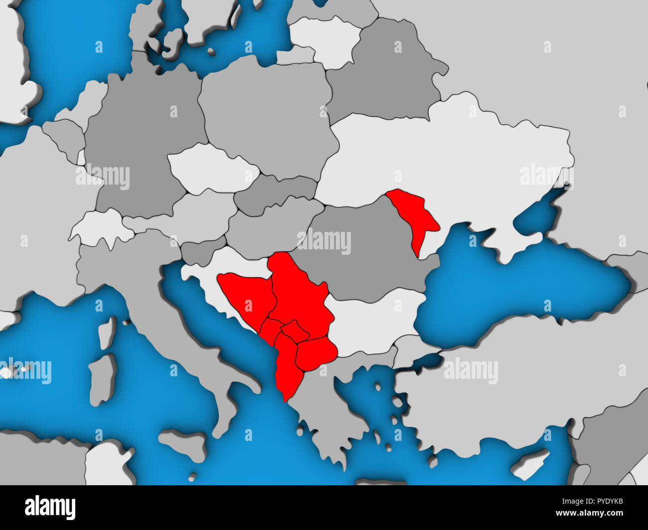 CEFTA countries on blue political 3D globe. 3D illustration Stock Photo ...