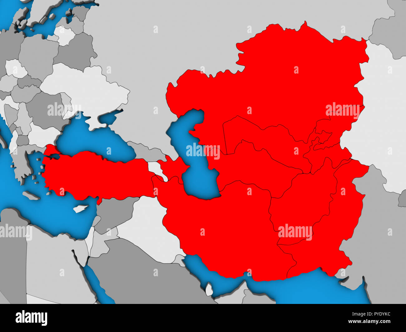 ECO member states on blue political 3D globe. 3D illustration Stock ...