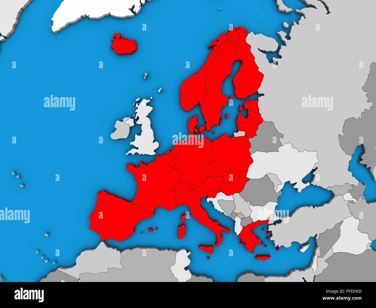 Schengen Area members on blue political 3D globe. 3D illustration Stock ...