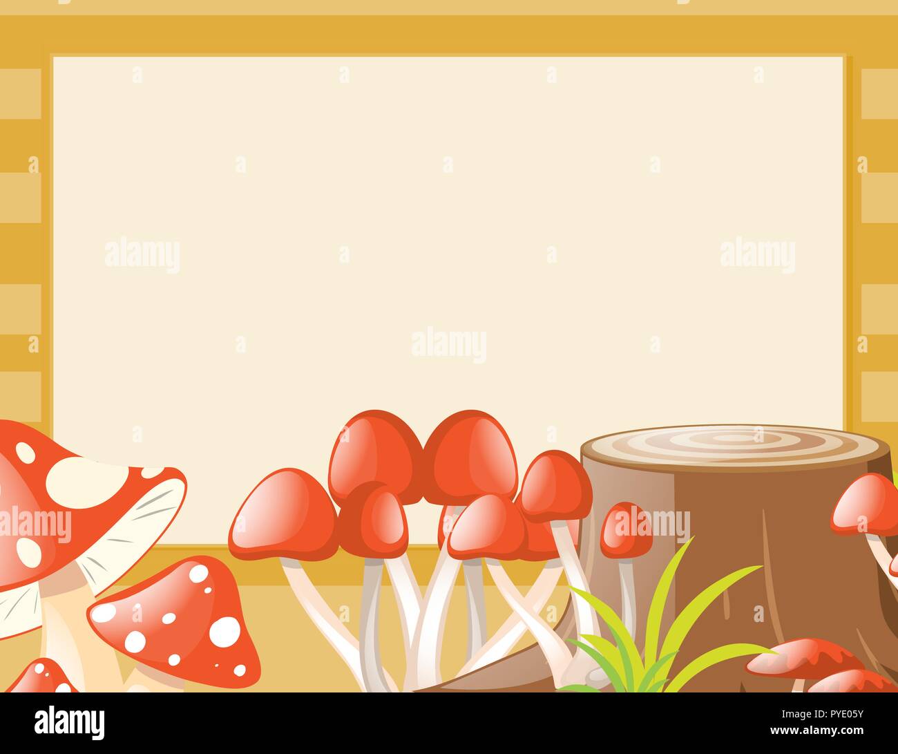 Border template with mushroom and log illustration Stock Vector Image ...