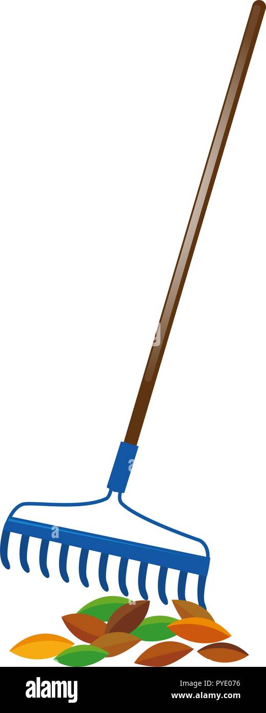 Blue rake and dried leaves illustration Stock Vector Image & Art - Alamy
