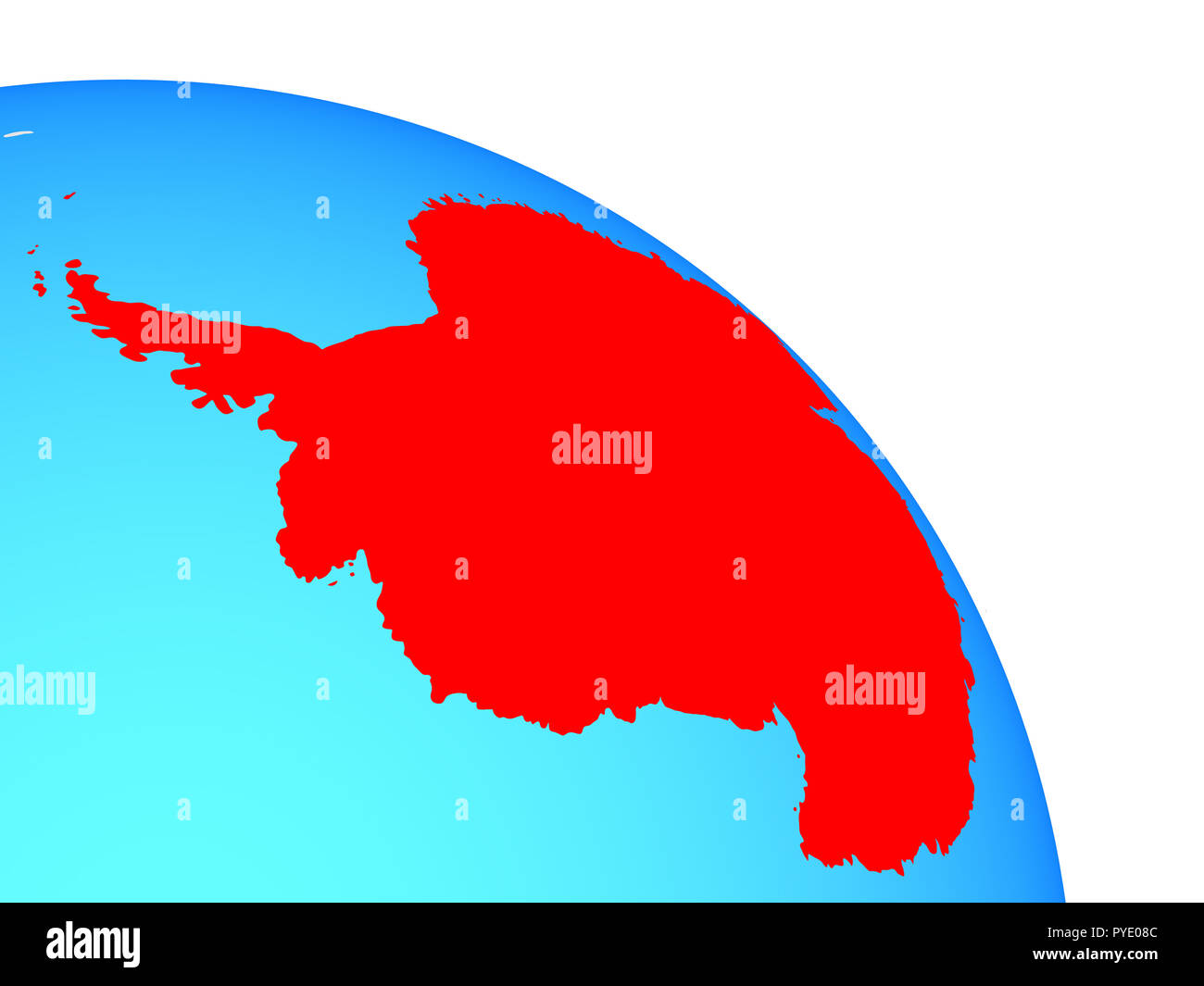 Antarctica on simple blue political globe. 3D illustration Stock Photo ...