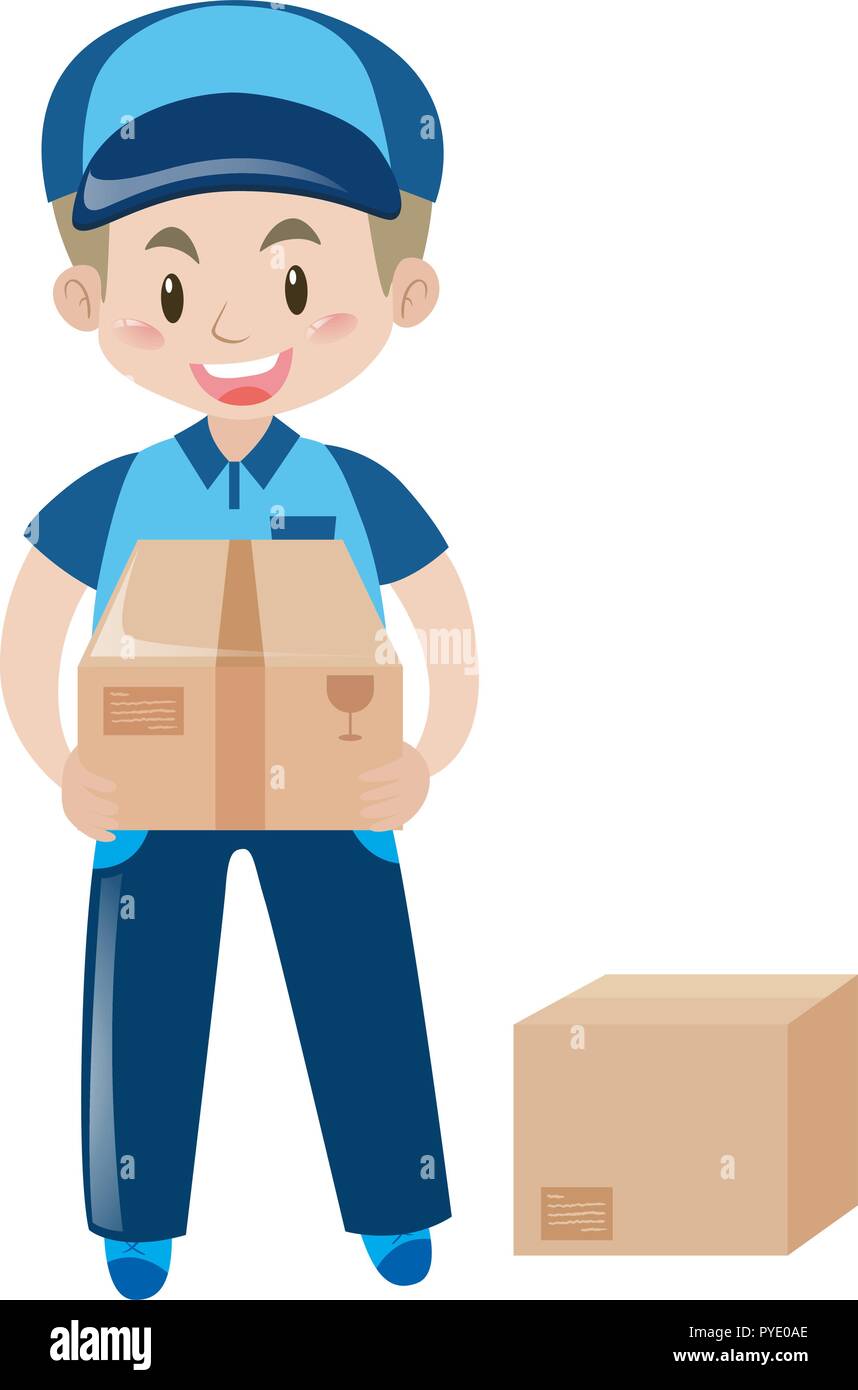Delivery man with two cardboard boxes illustration Stock Vector Image ...