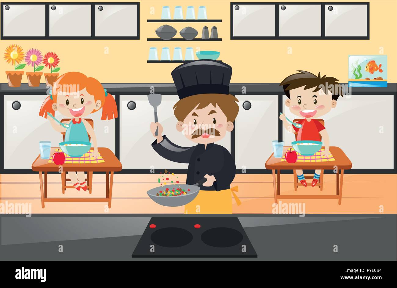Kids cooking in the kitchen Stock Vector Images - Alamy
