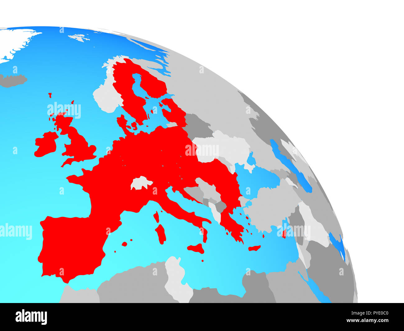 European Union on simple blue political globe. 3D illustration Stock ...