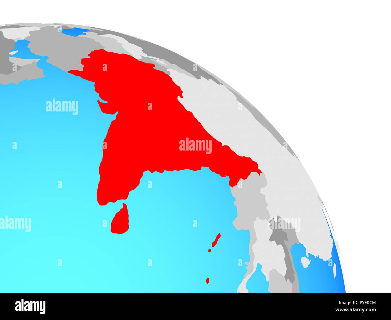 SAARC memeber states on simple blue political globe. 3D illustration ...