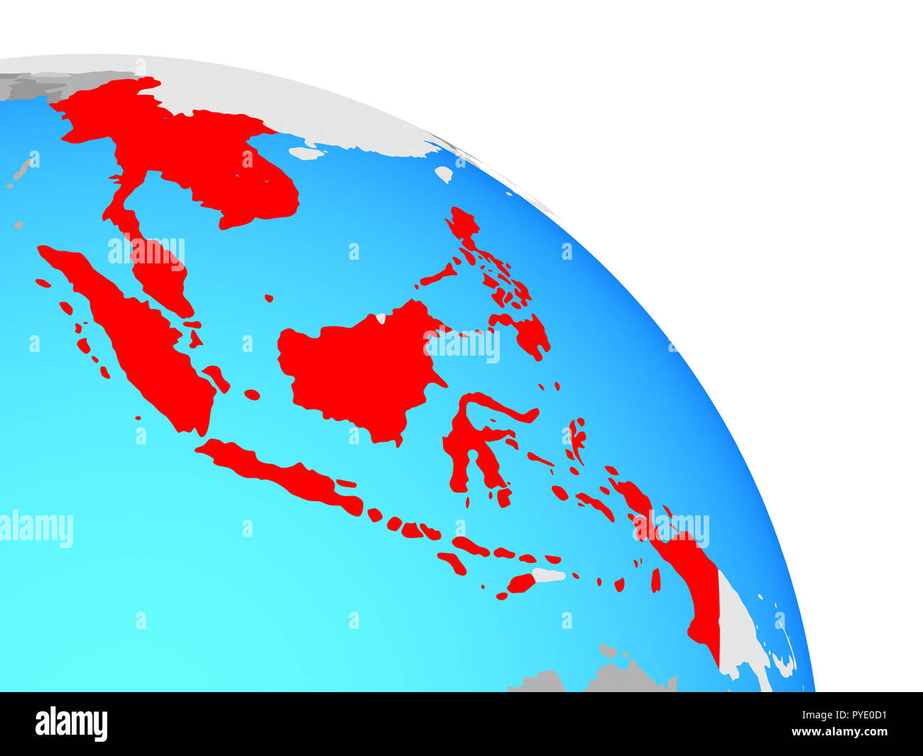 ASEAN memeber states on simple blue political globe. 3D illustration ...