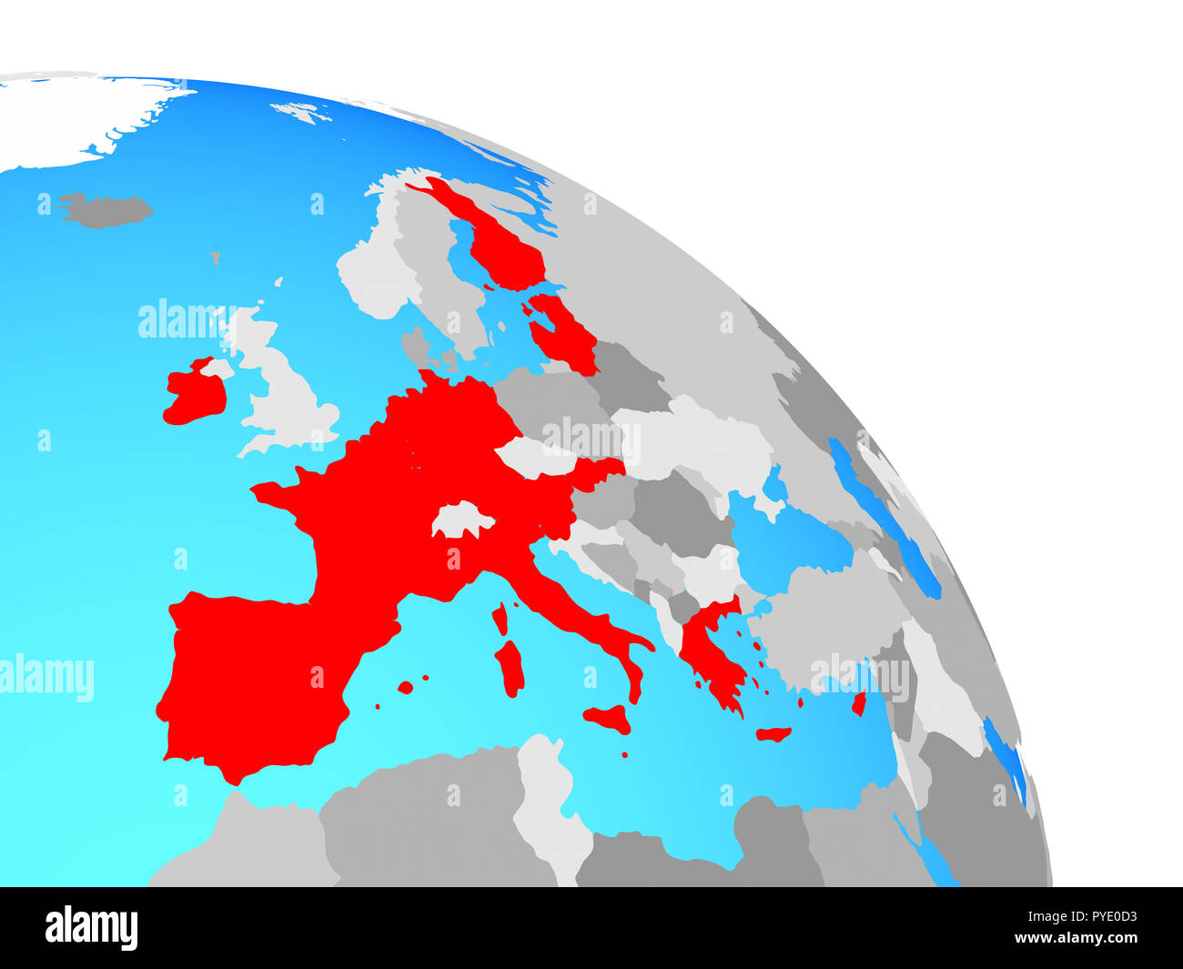 Eurozone member states on simple blue political globe. 3D illustration ...