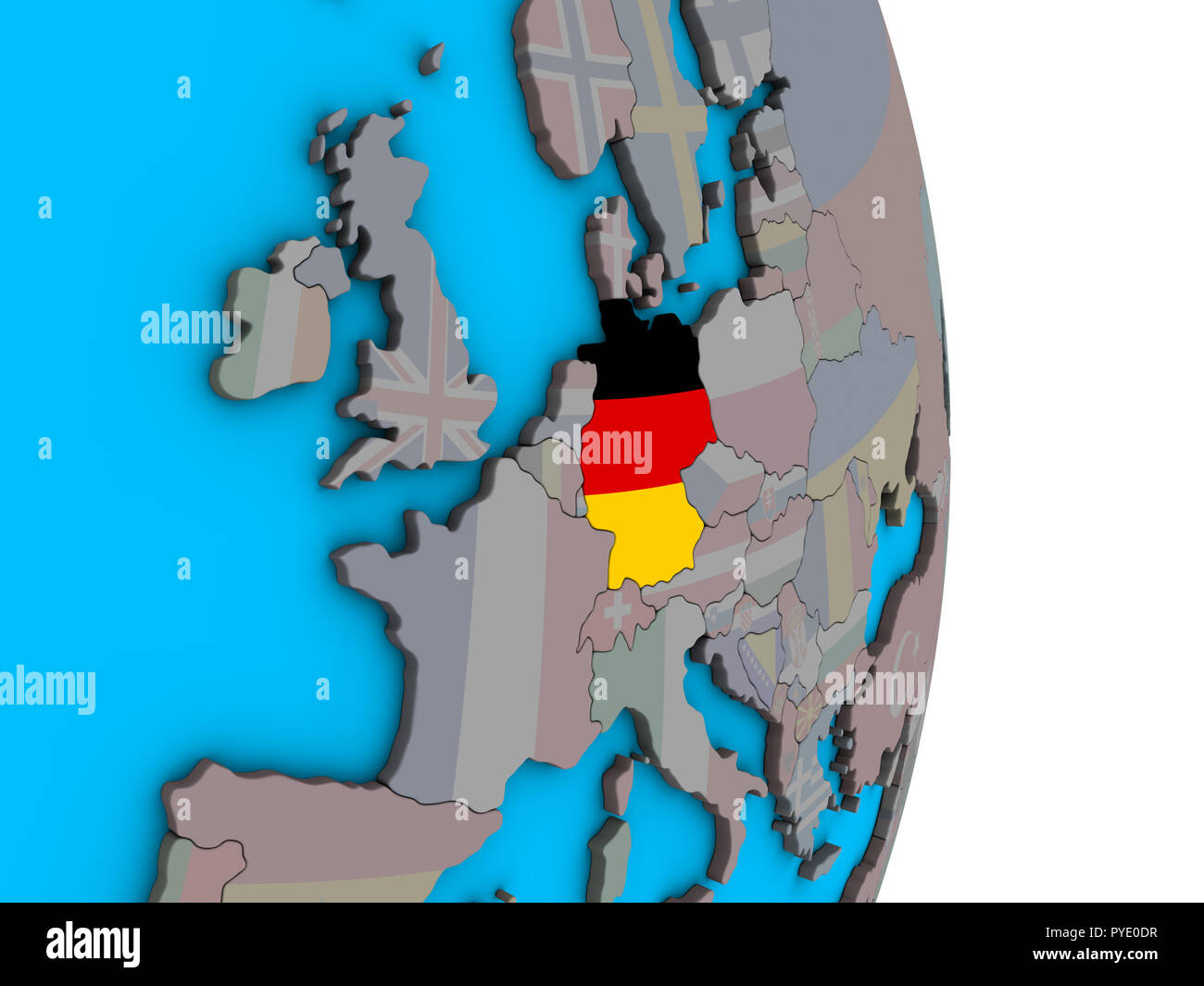 Germany with embedded national flag on simple political 3D globe. 3D ...