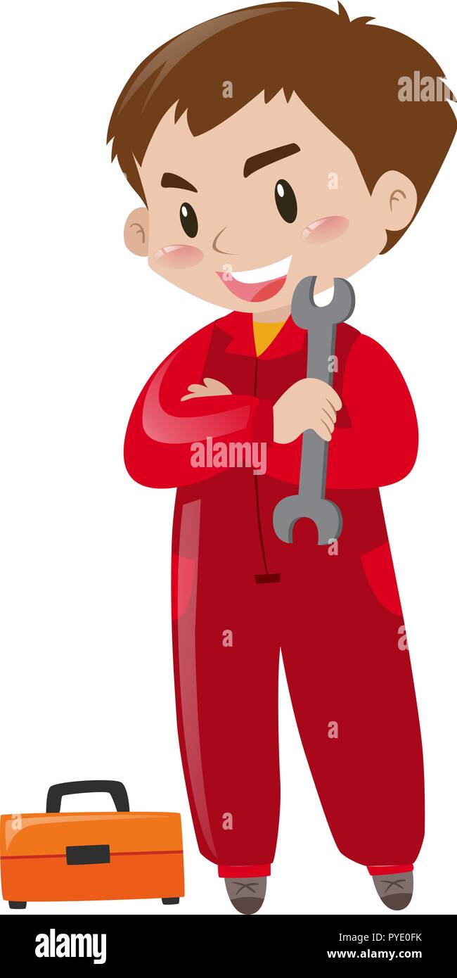 Repairman in red suit with tools illustration Stock Vector Image & Art ...