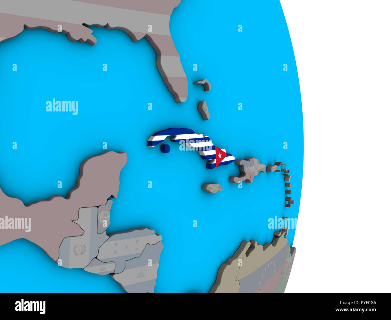 Cuba with embedded national flag on simple political 3D globe. 3D ...
