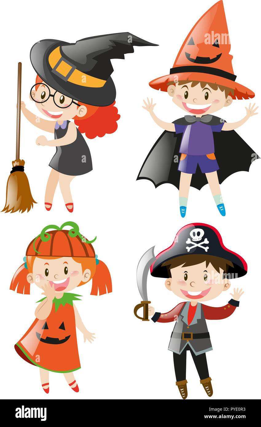 Children in different halloween costume illustration Stock Vector Image ...