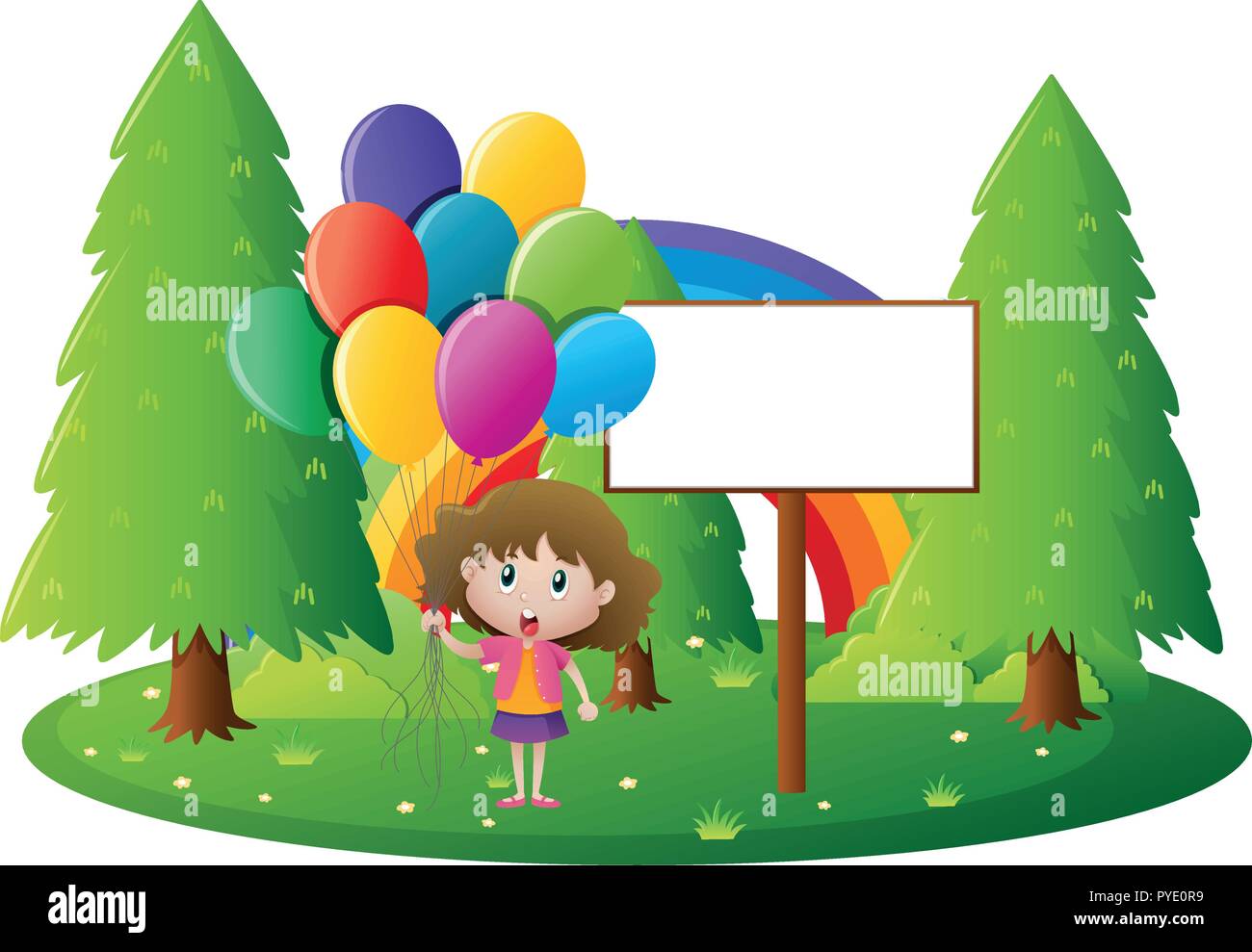 Sign template with girl holding balloons illustration Stock Vector ...
