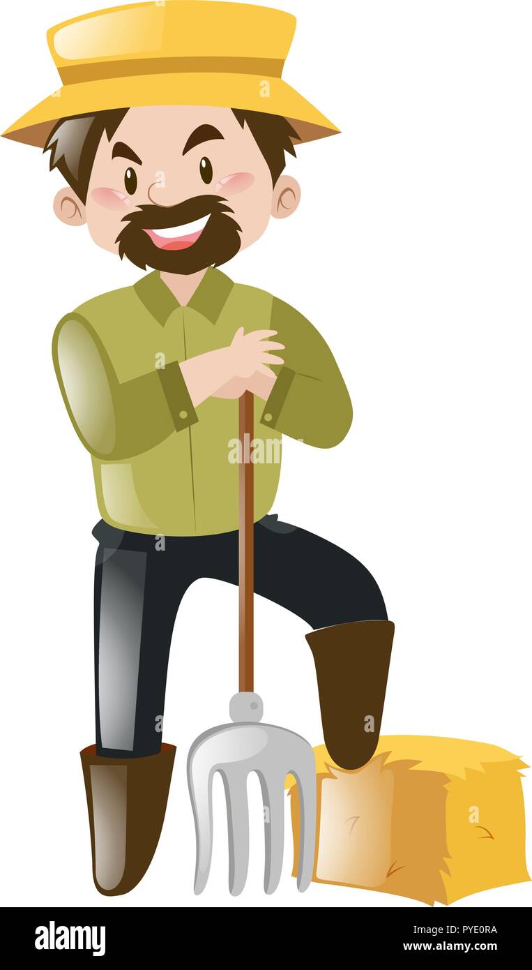 Farmer with fork and hay illustration Stock Vector Image & Art - Alamy