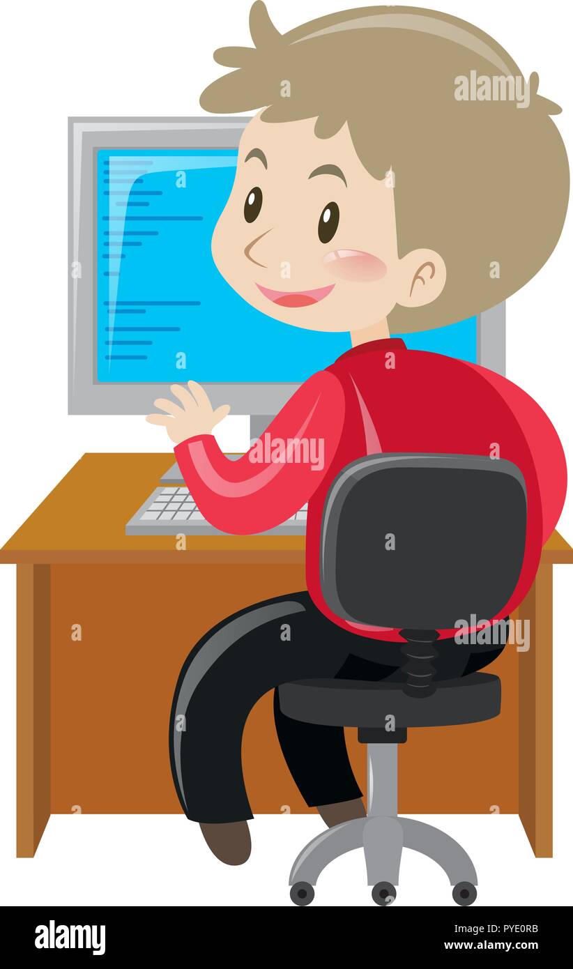 Office working working on computer illustration Stock Vector Image ...