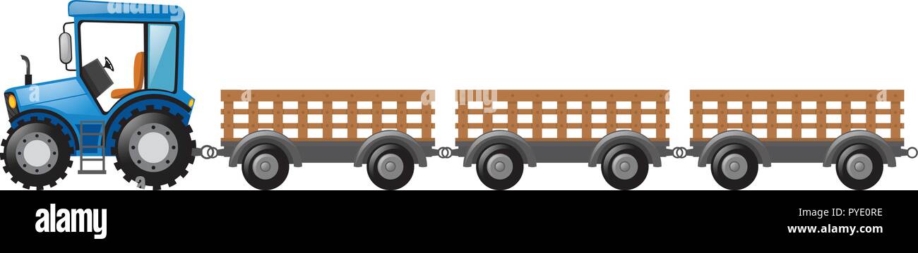Blue tractor with three wagons illustration Stock Vector Image & Art ...