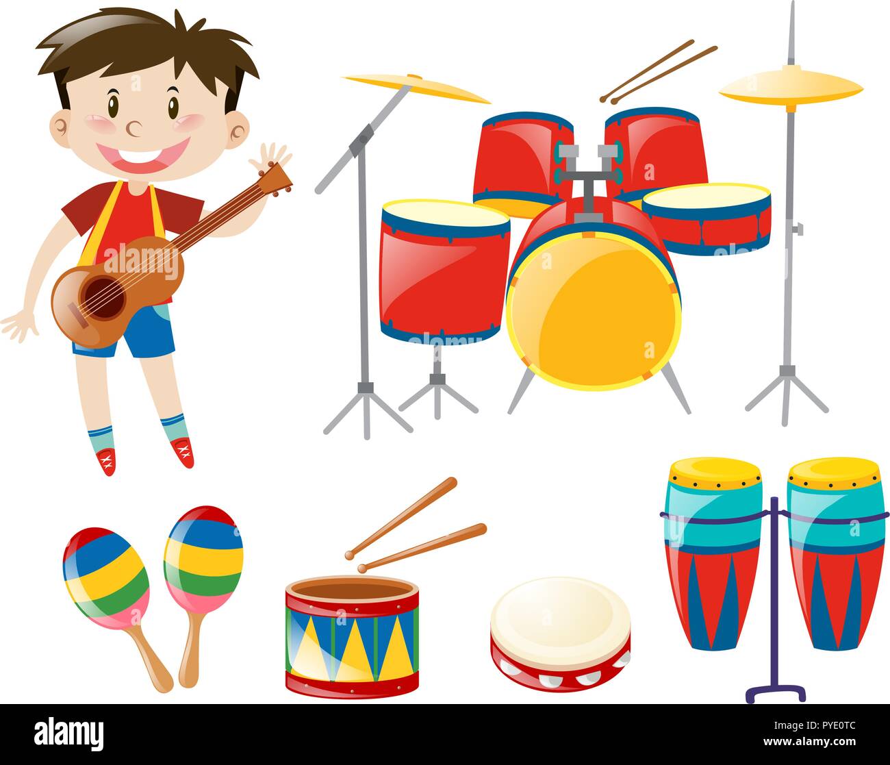 Boy and musical instrument set illustration Stock Vector Image & Art ...