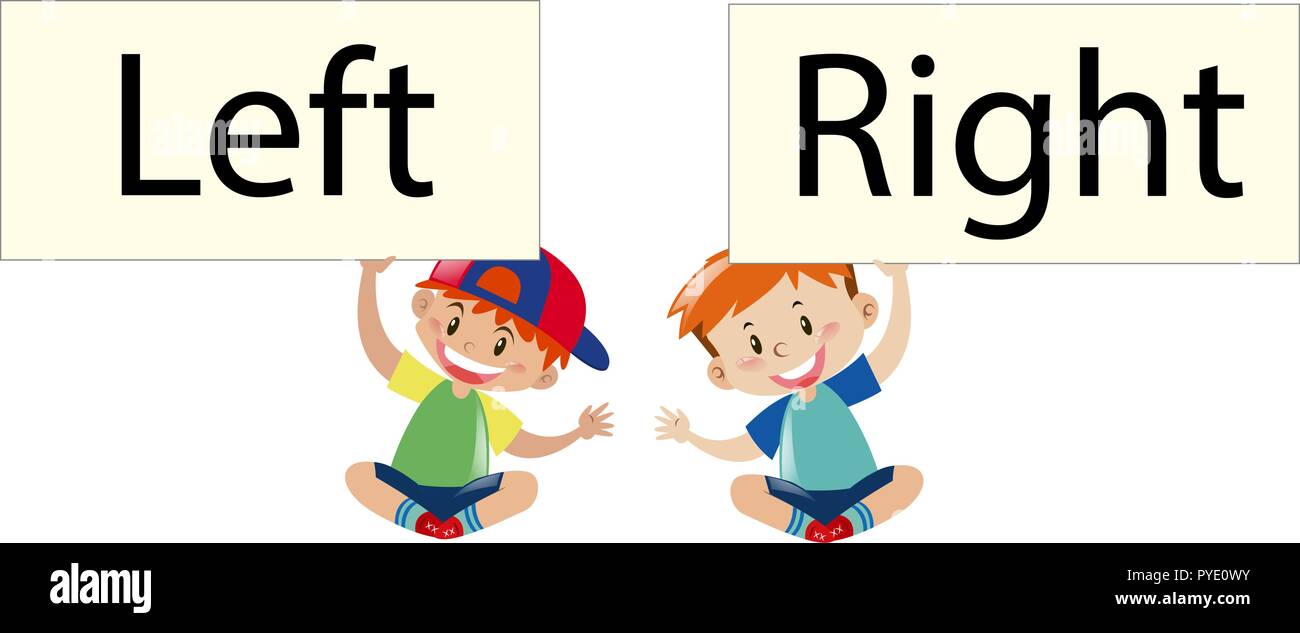 Two boys holding sign left and right illustration Stock Vector Image ...