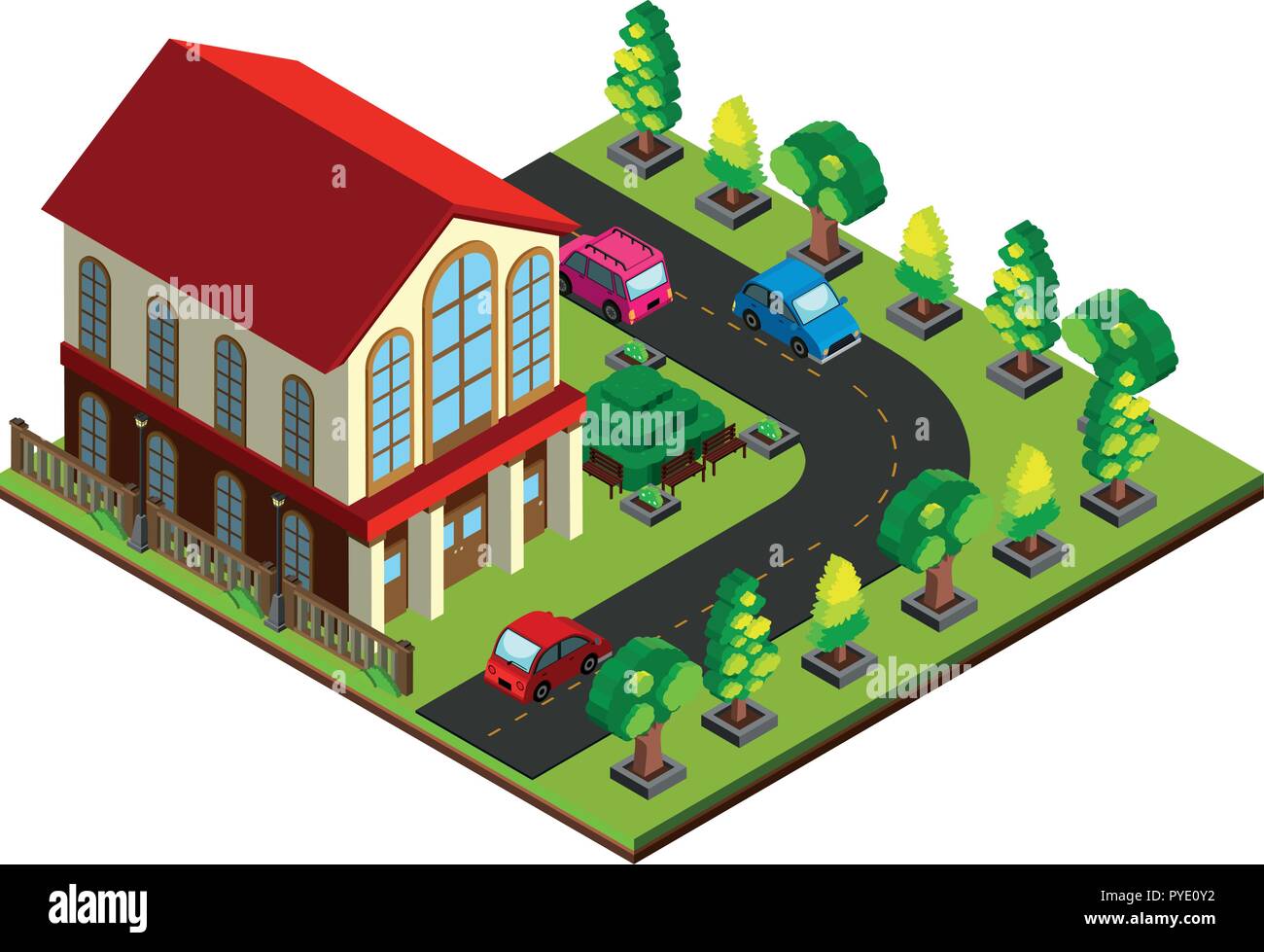 3D design for house and road with cars illustration Stock Vector Image ...