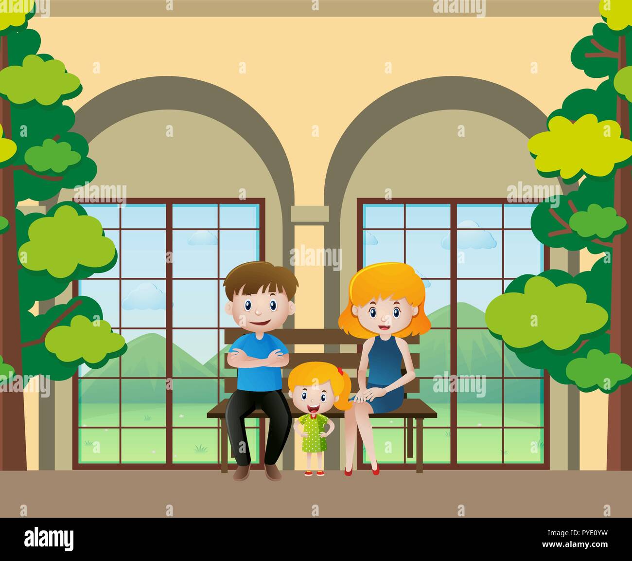 Family members sitting on the bench illustration Stock Vector Image ...