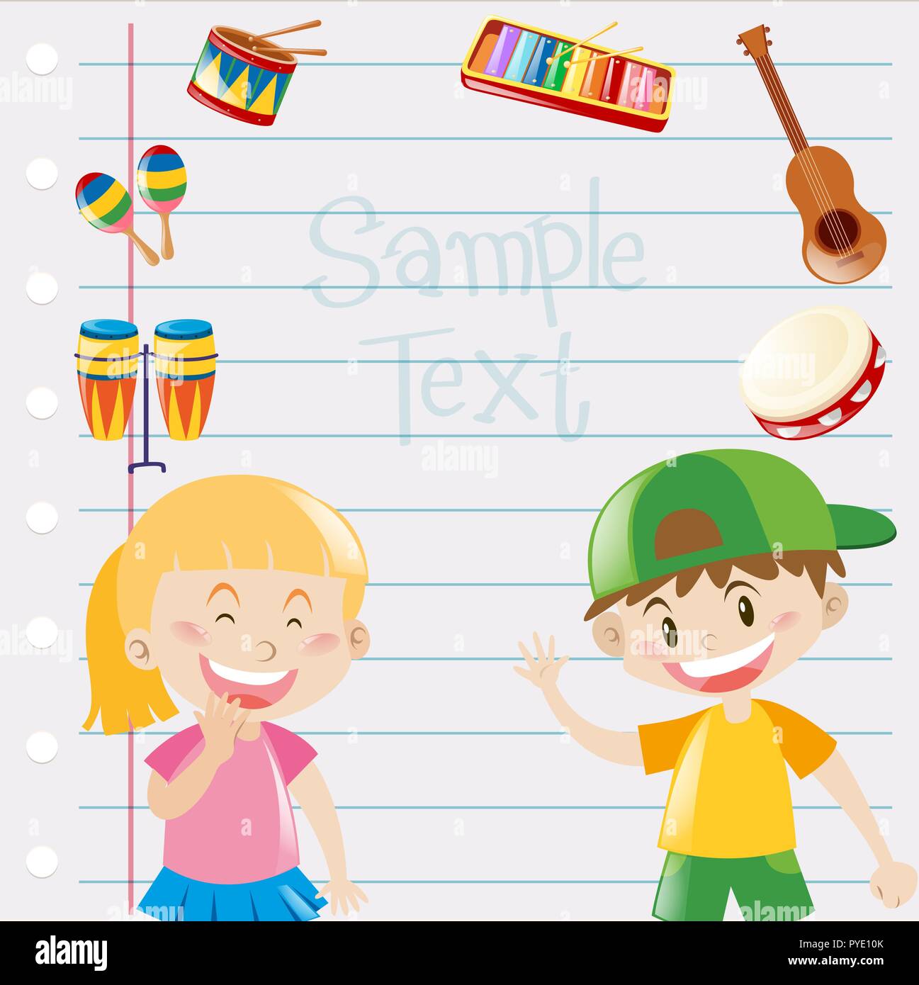 Paper design with kids and musical instruments illustration Stock ...