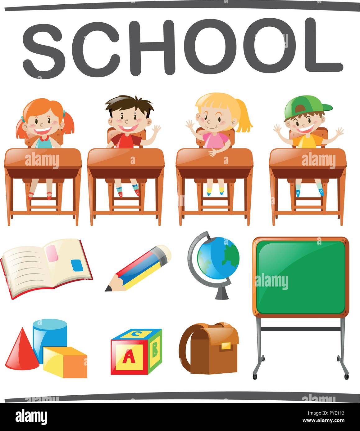 Children studying and school objects illustration Stock Vector Image ...