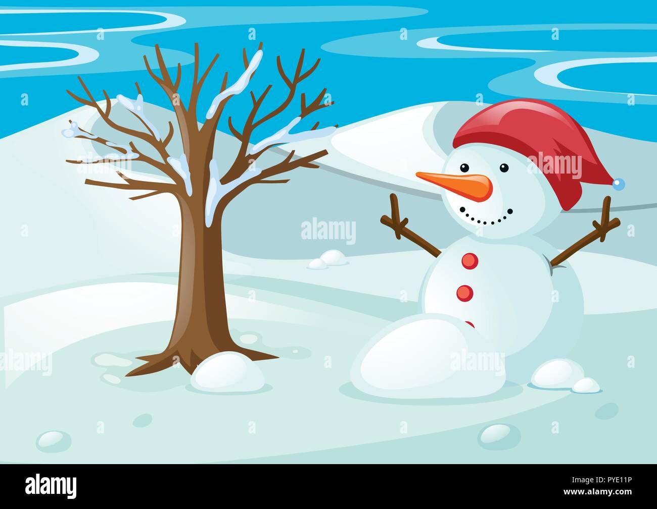 Snowman in the snow field illustration Stock Vector Image & Art - Alamy
